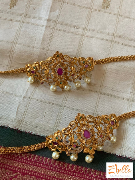 Armlt with Red and white stone and pearl hanging – Z'Bella Couture