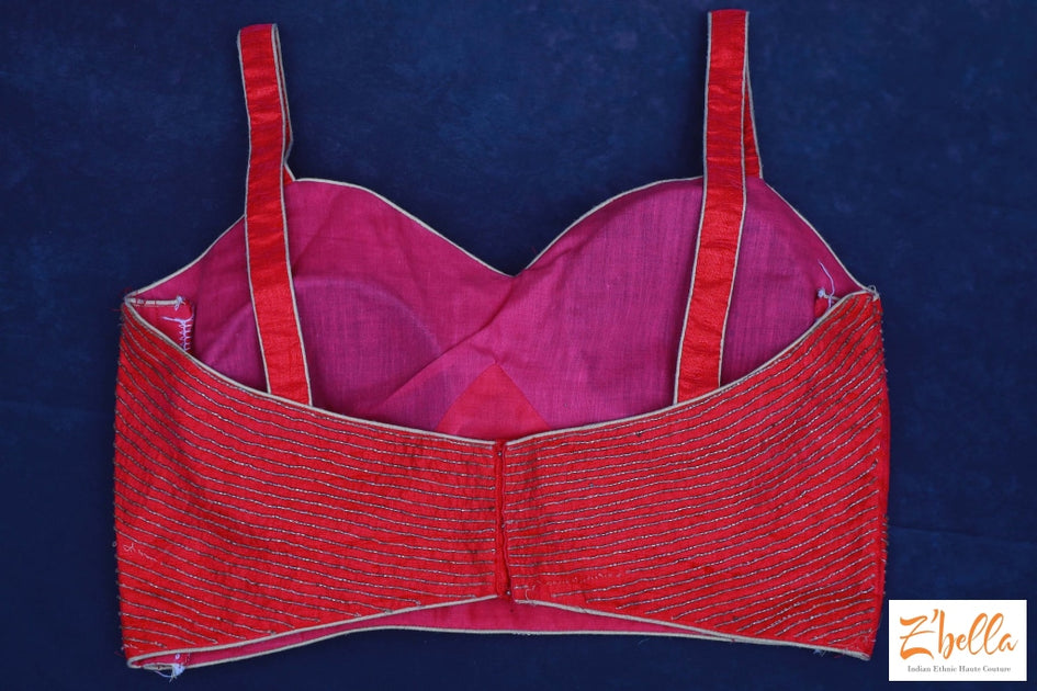 Red designer blouse with bead work – Z'Bella Couture
